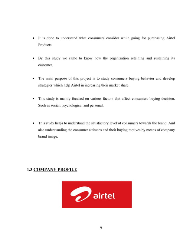 study of customer satisfaction on Airtel | DOC