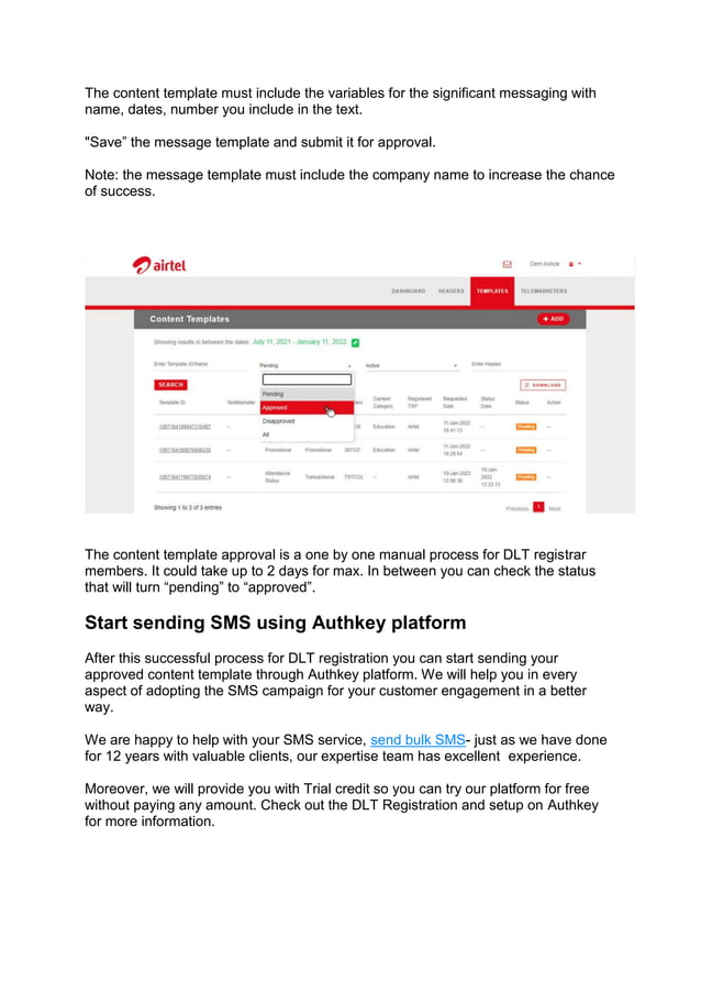 AirTel DLT registration.pdf | Internet | Computing