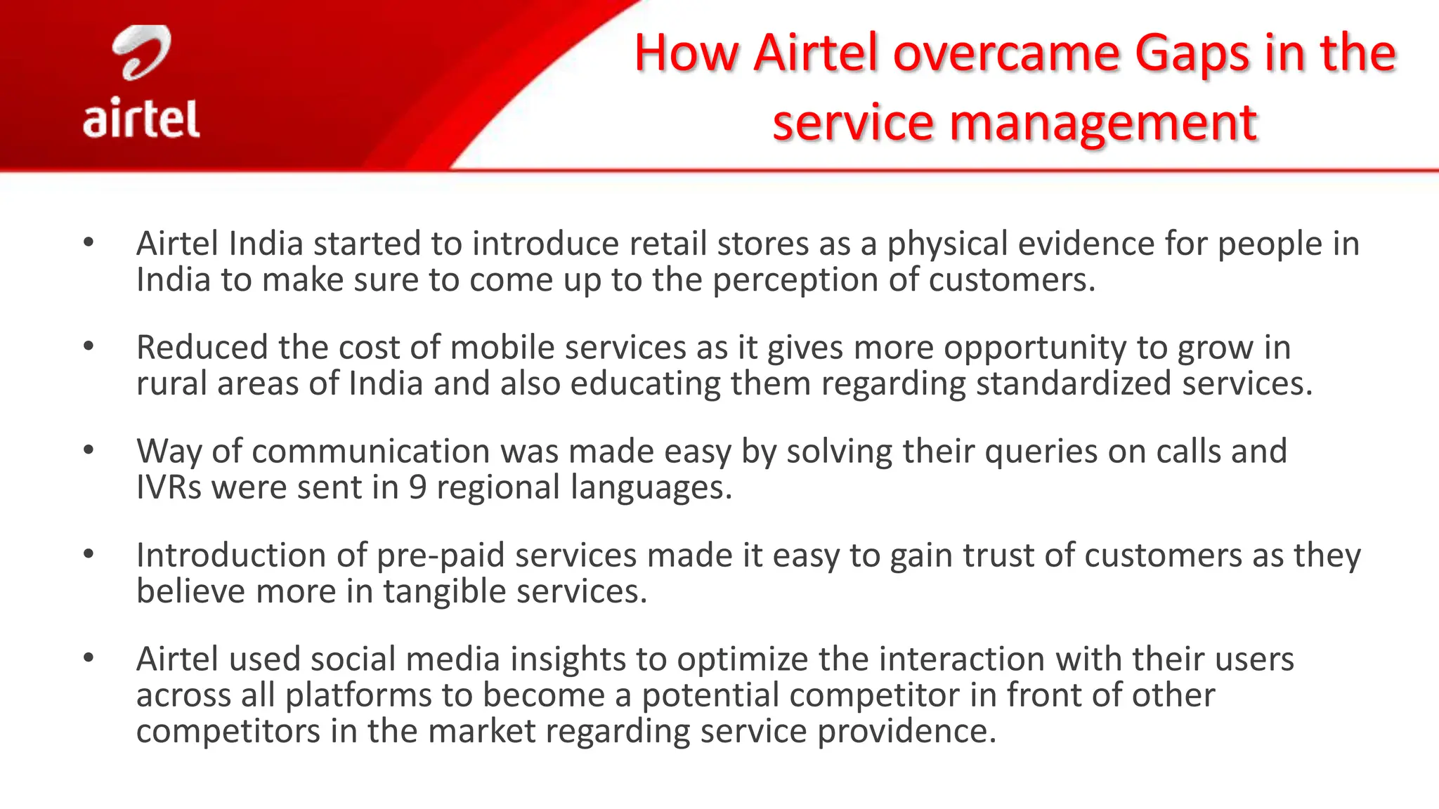 AIRTEL India – GAP Analysis in Service Management and Guidelines for ...