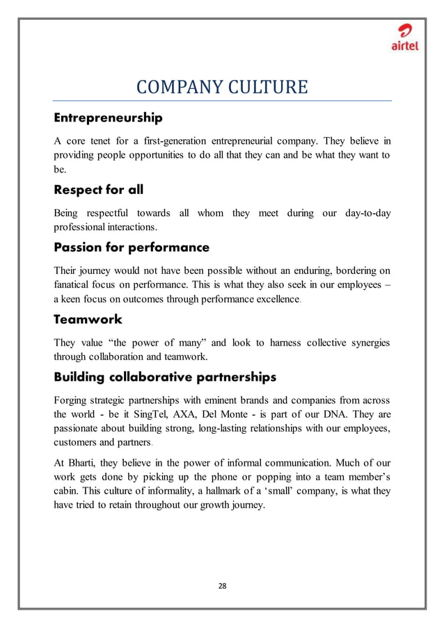 BBA Minor Project Report on Airtel | DOCX