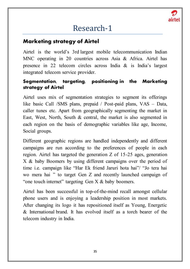 BBA Minor Project Report on Airtel | DOCX