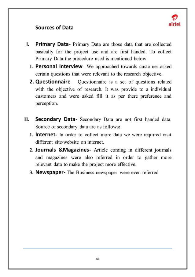 BBA Minor Project Report on Airtel | DOCX