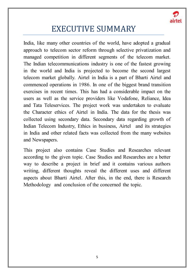 BBA Minor Project Report on Airtel | DOCX