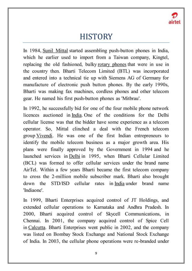 BBA Minor Project Report on Airtel | DOCX