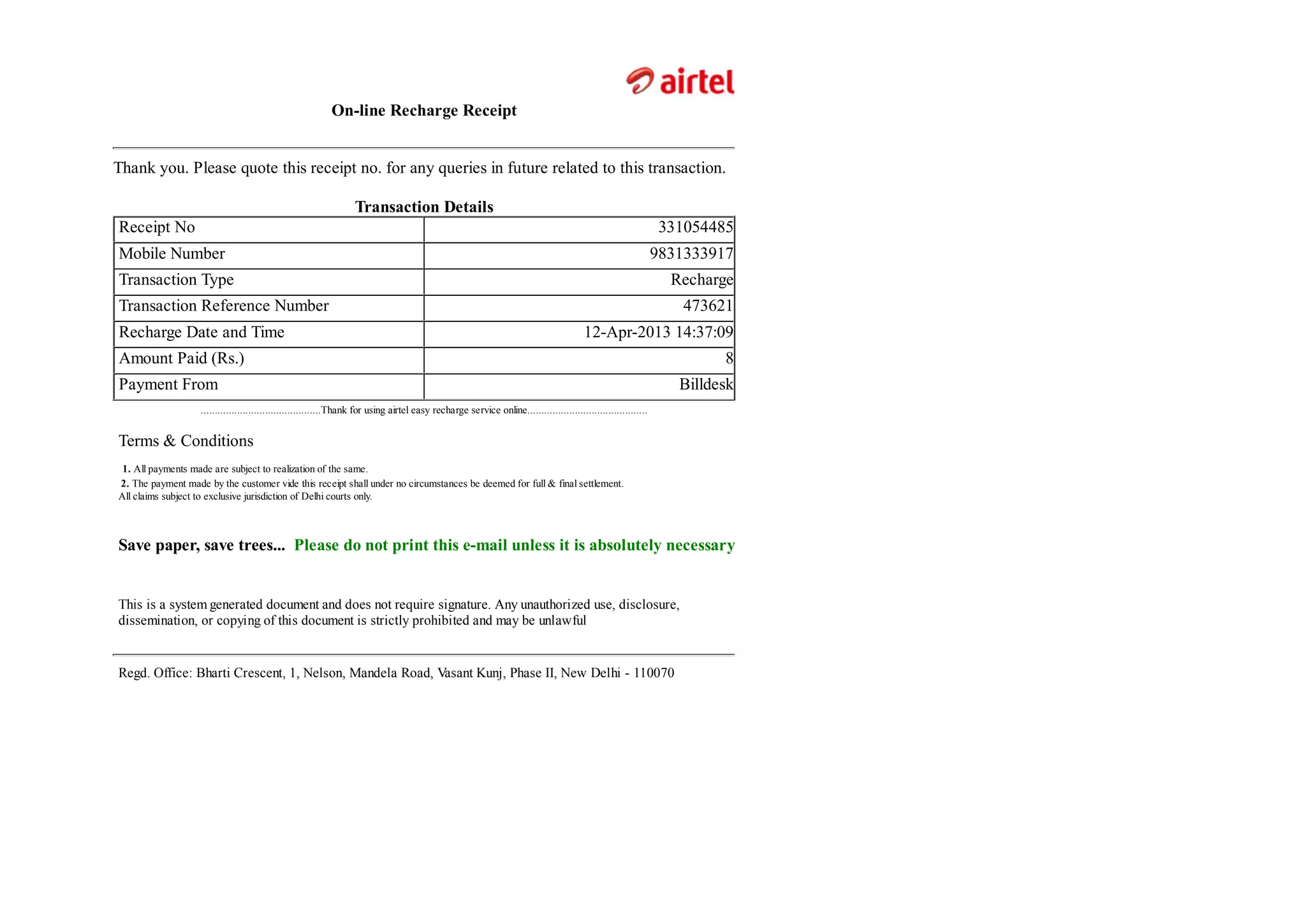 Airtel prepaid recharge rs 8 | PDF