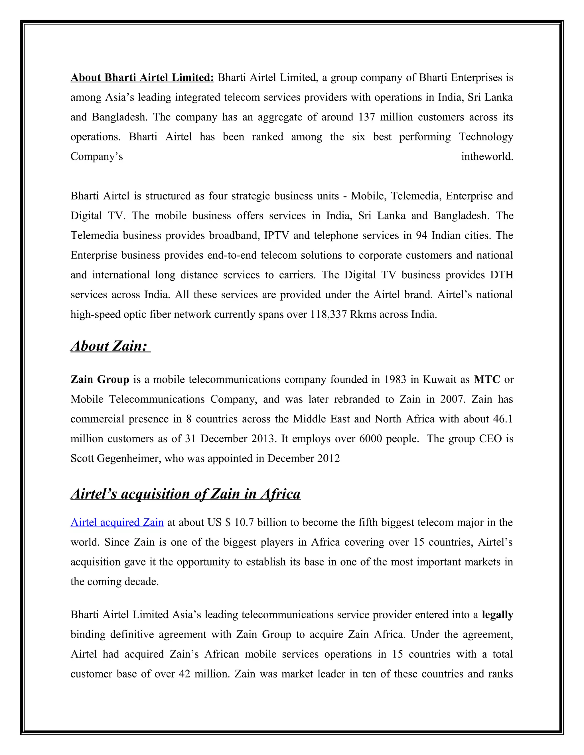 Airtel’s acquisition of zain in africa | DOC