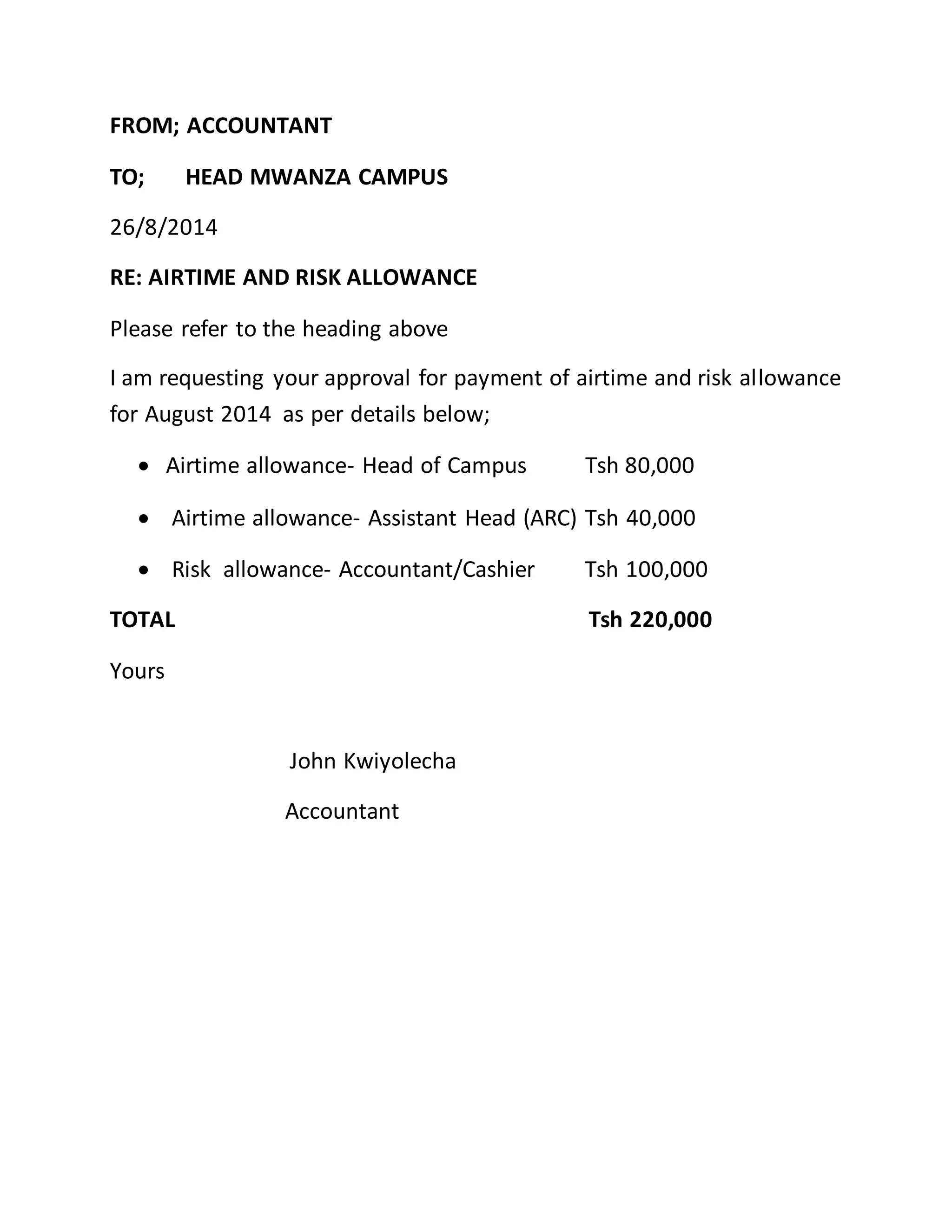 Airtime&risk allowance | DOCX | Africa Travel | Travel Locations