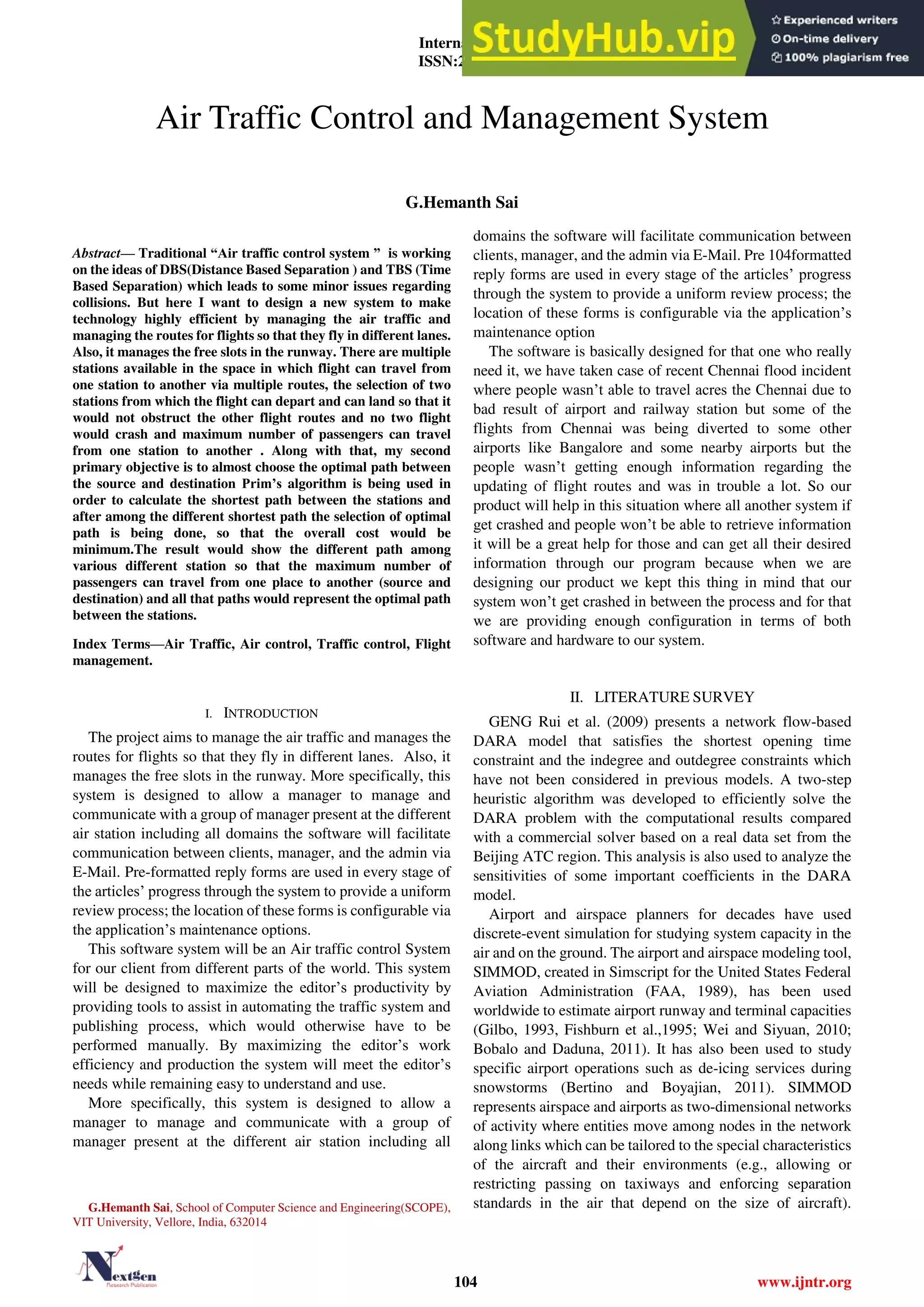 Air Traffic Control And Management System | PDF