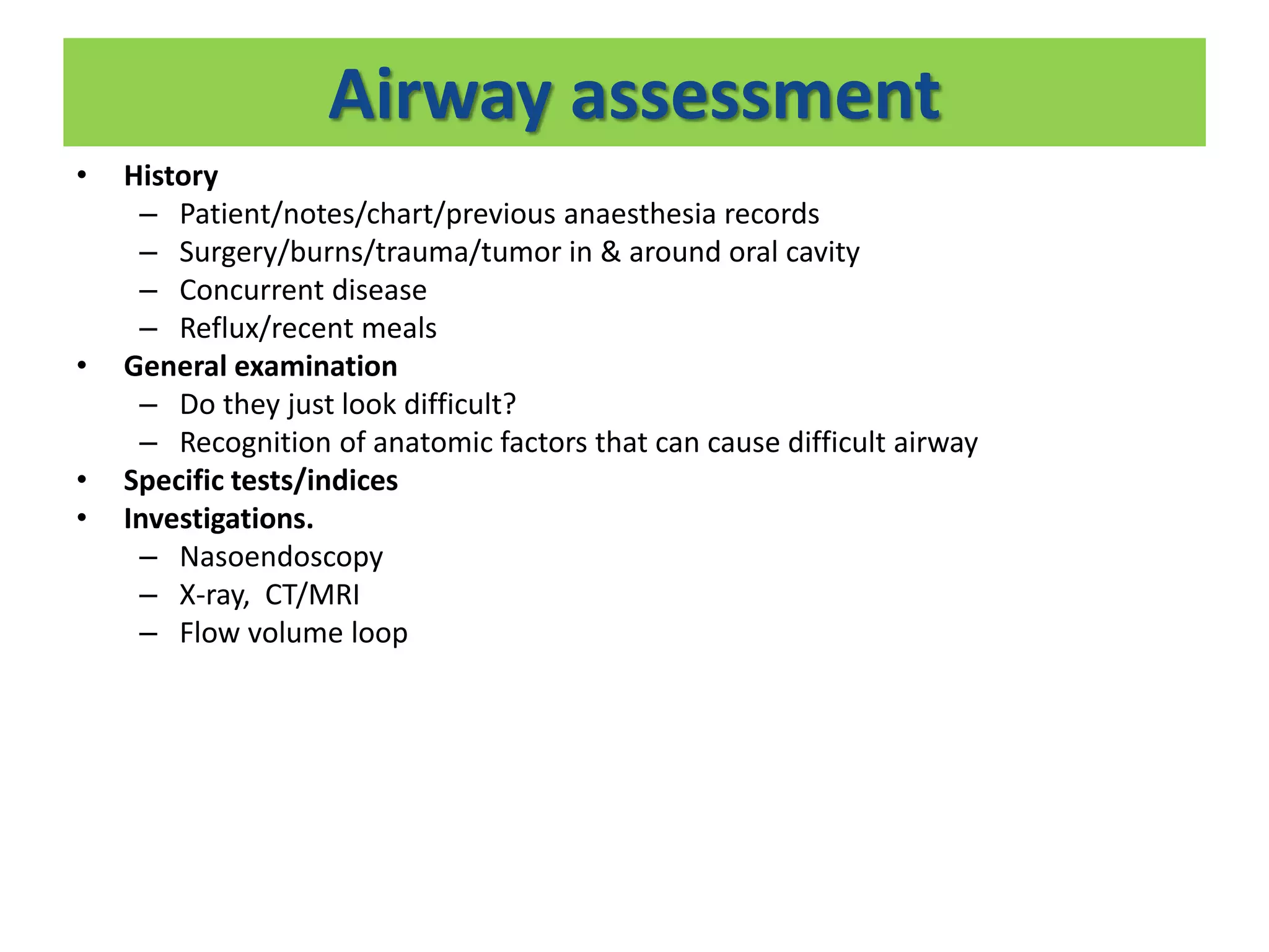Airway anatomy its assessment and anaesthetic implication | PPTX