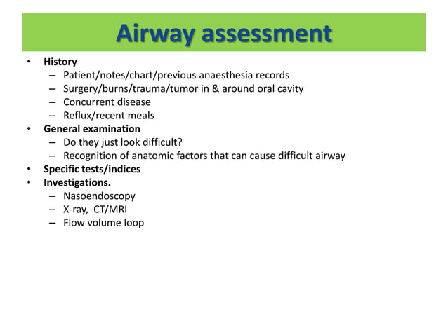 Airway anatomy its assessment and anaesthetic implication | PPTX