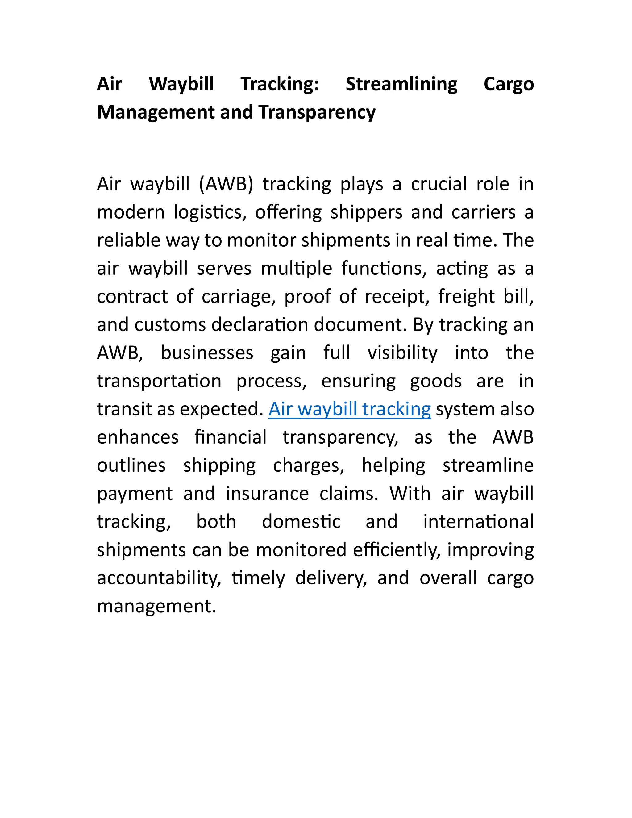 Air Waybill Tracking: Streamlining Cargo Management and Transparency | PDF
