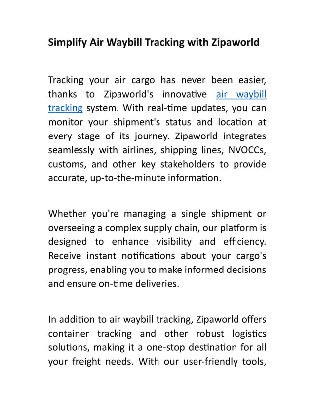 Simplify Air Waybill Tracking with Zipaworld | PDF