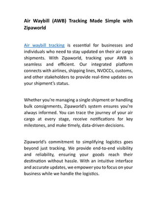 Air Waybill (AWB) Tracking Made Simple with Zipaworld | PDF
