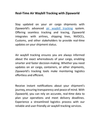 Real-Time Air Waybill Tracking with Zipaworld | PDF