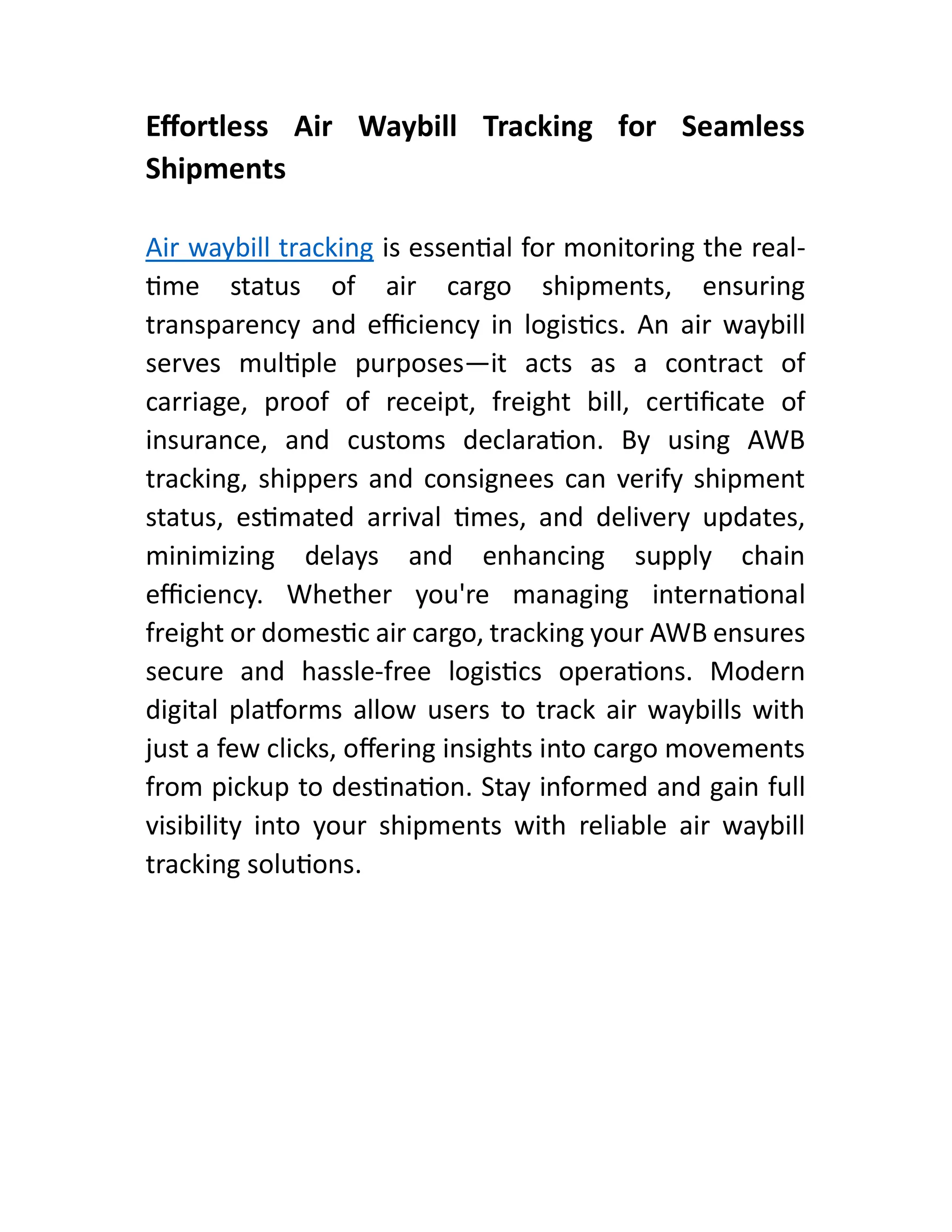 Effortless Air Waybill Tracking for Seamless Shipments | PDF