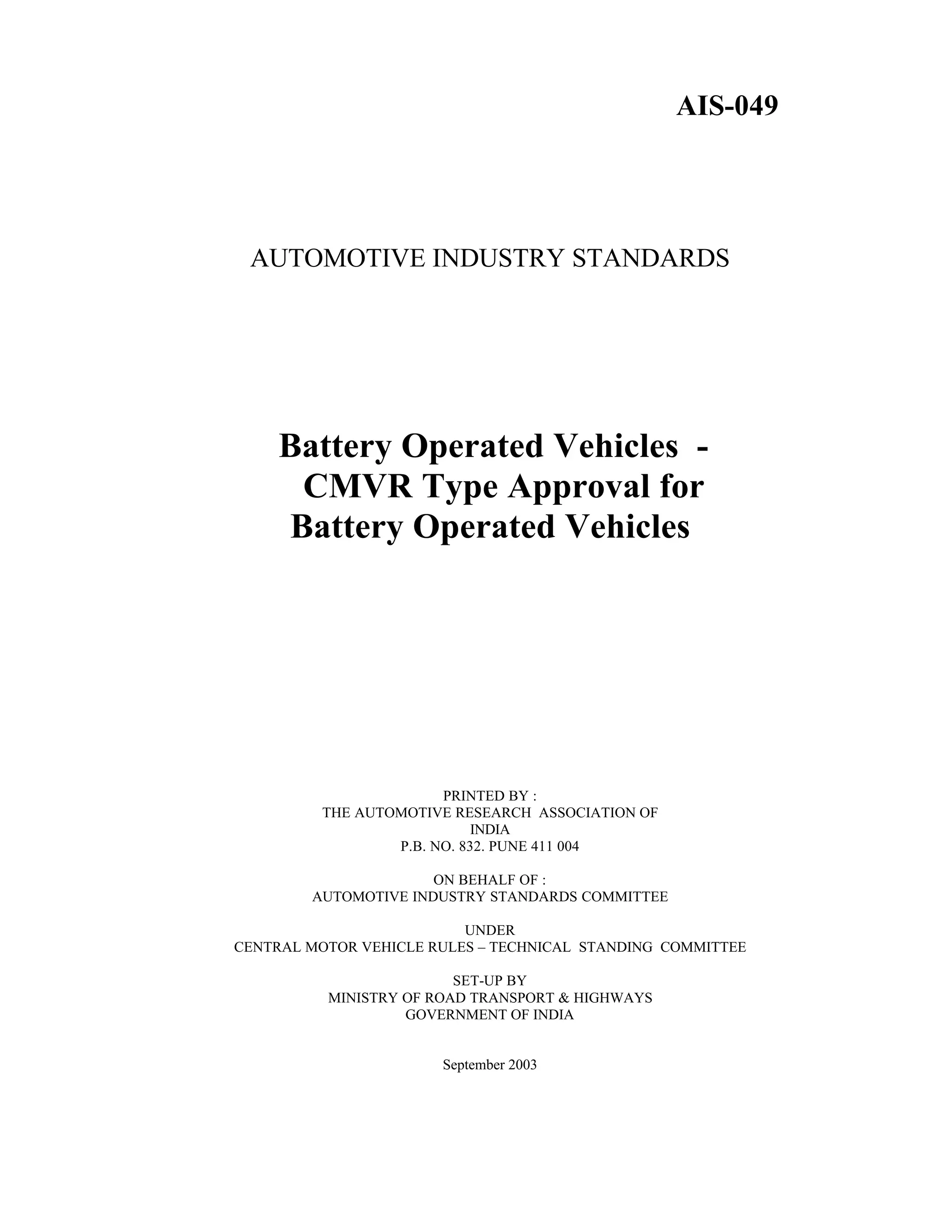 Ais 049 cmvr type approval for battery oprated vehicles | PDF
