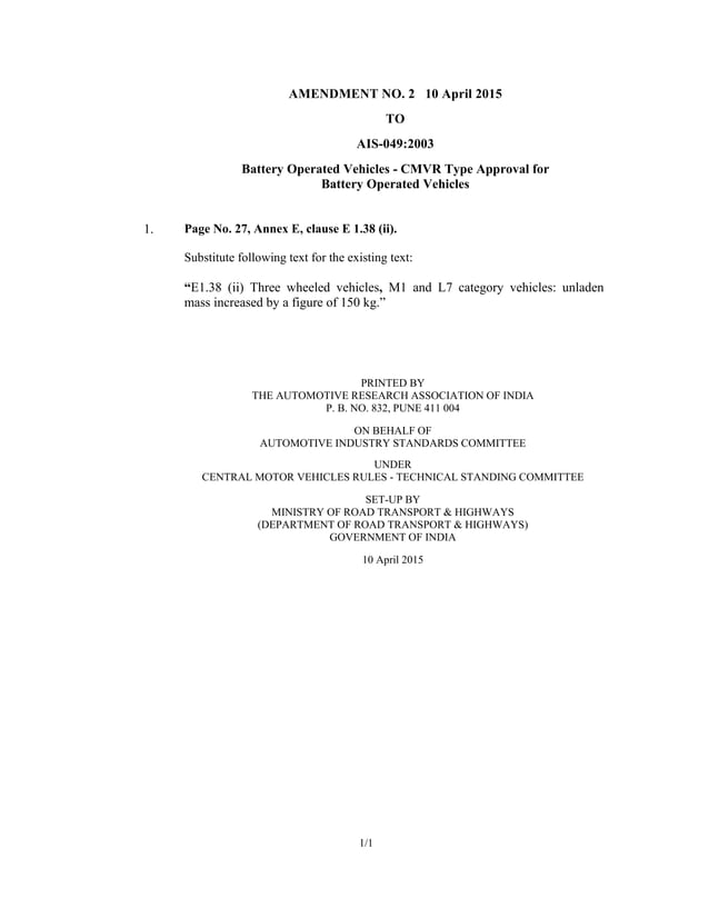Ais 049 cmvr type approval for battery oprated vehicles | PDF ...