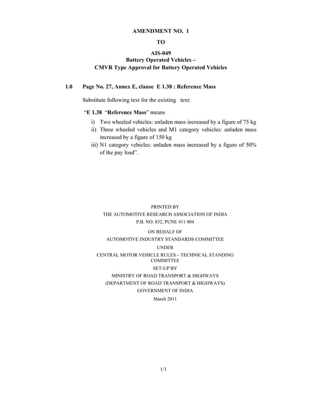 Ais 049 cmvr type approval for battery oprated vehicles | PDF ...