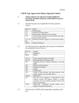 Ais 049 cmvr type approval for battery oprated vehicles | PDF