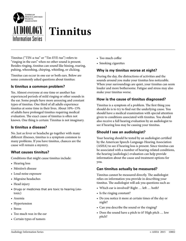 Tinnitus - Common Facts | PDF | Ear, Nose and Throat Conditions | Diseases and Conditions