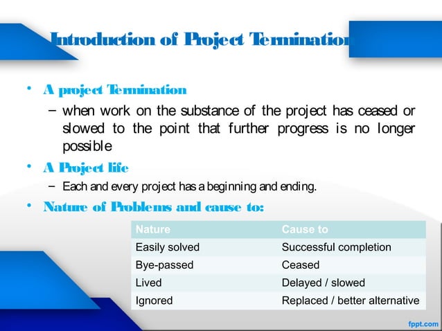 Project Termination | PPT | Business | Business and Finance
