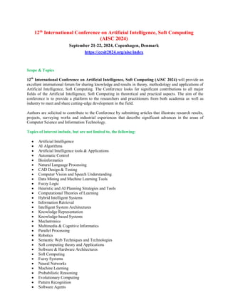 12th International Conference on Artificial Intelligence, Soft Computing (AISC 2024) | PDF