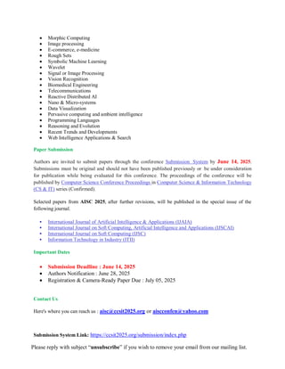 13th International Conference on Artificial Intelligence, Soft Computing (AISC 2025) | PDF