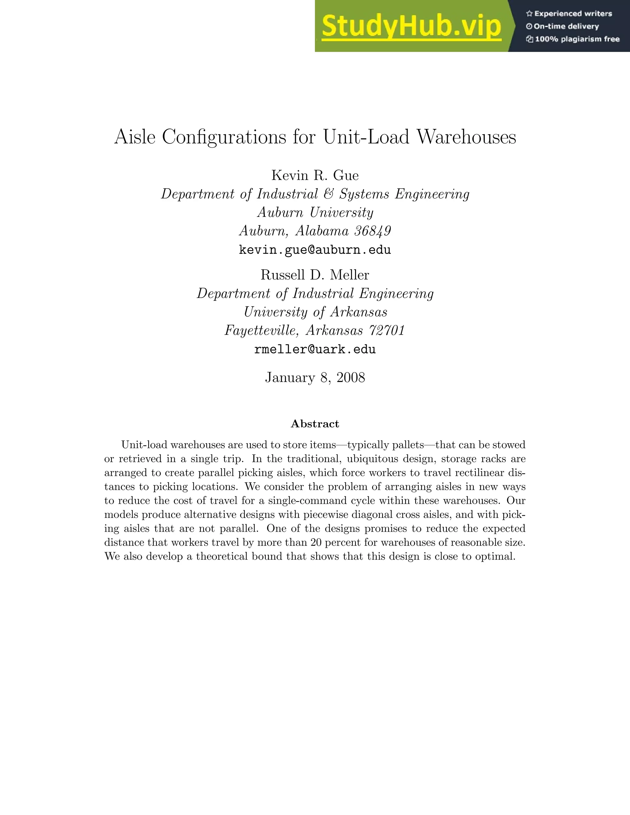 Aisle Configurations For Unit-Load Warehouses | PDF