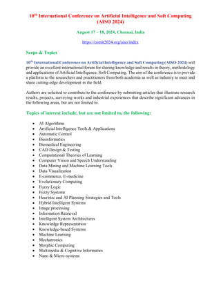 10th International Conference on Artificial Intelligence and Soft Computing (AISO 2024) | PDF ...