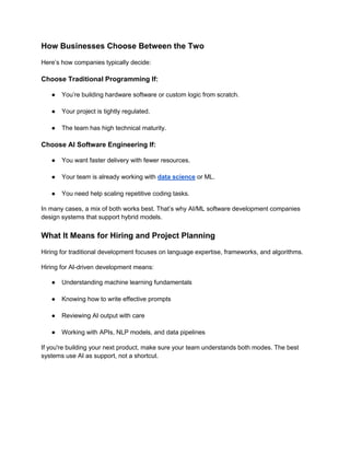 AI Software vs Traditional Programming: Key Differences | PDF