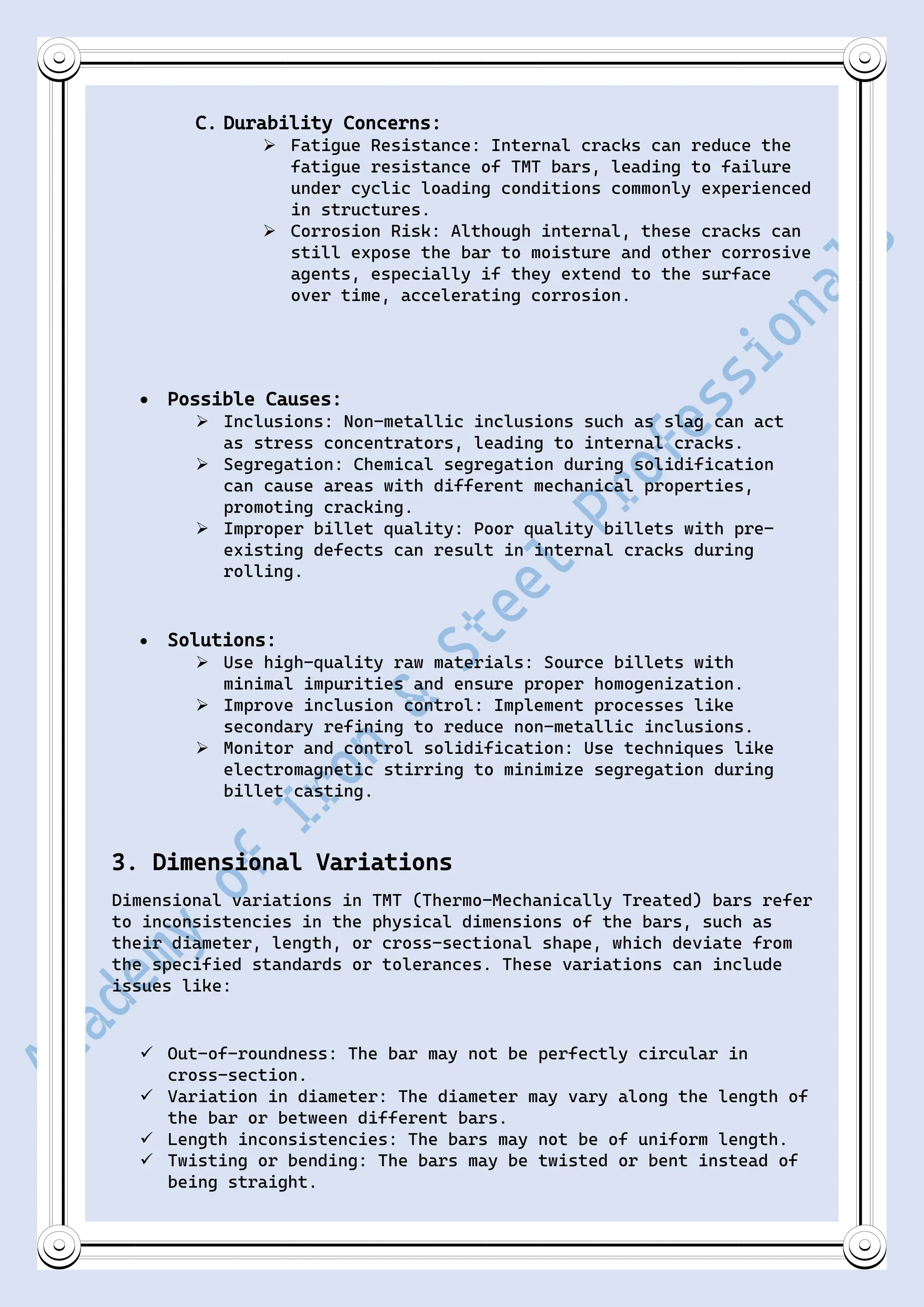 Quality defects in TMT Bars, Possible causes and Potential Solutions. | PDF