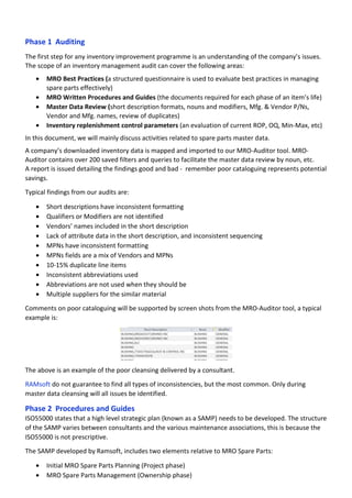 MRO Spare Parts Improvement Programme Conforms to ISO55000 | PDF