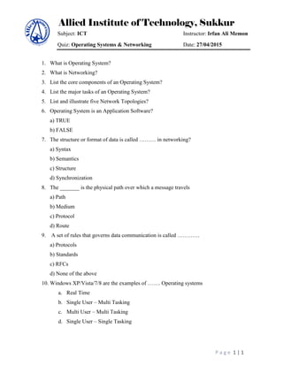 IT Ait ict quiz_two | PDF