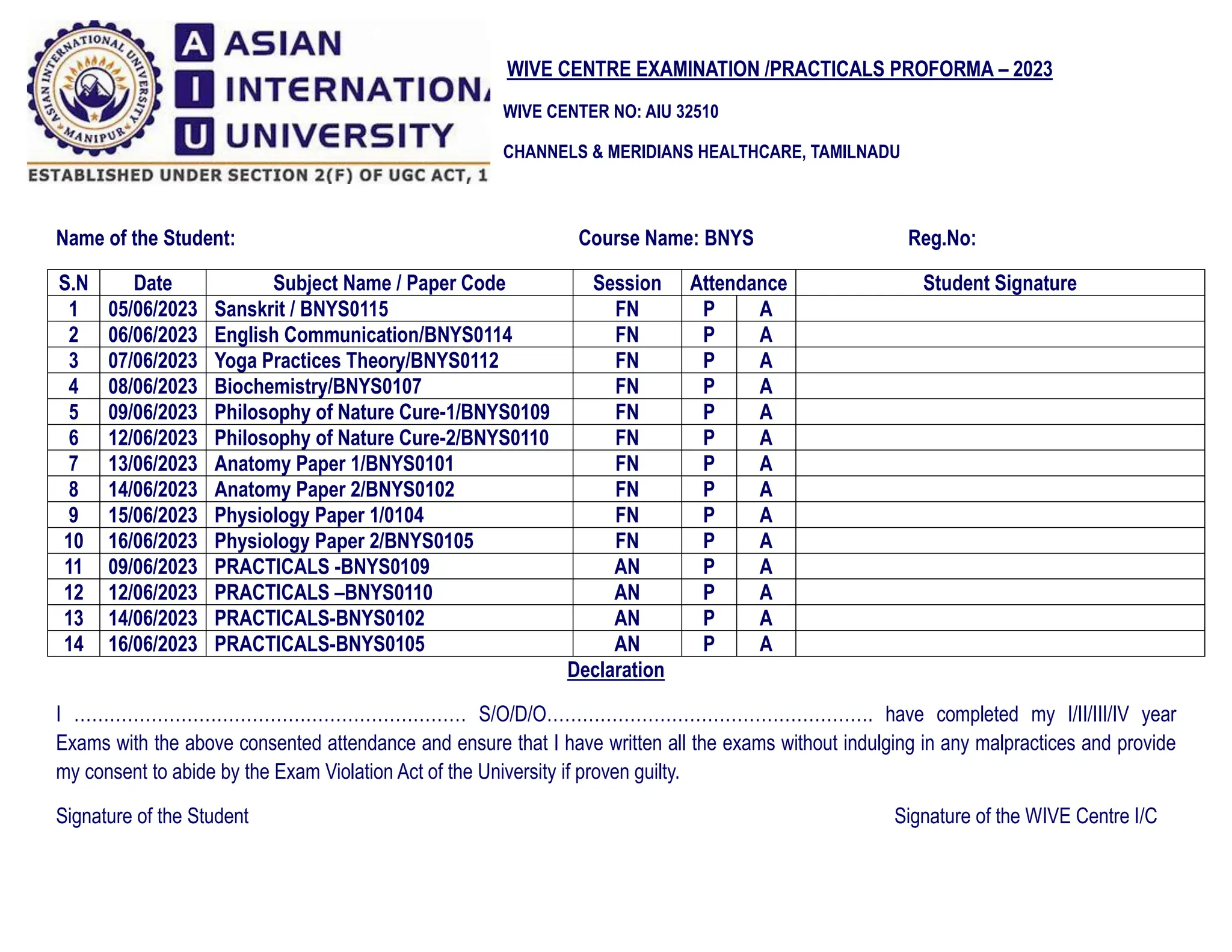 EXAMS Schedule of AIU for clarification and comparision before taking ...