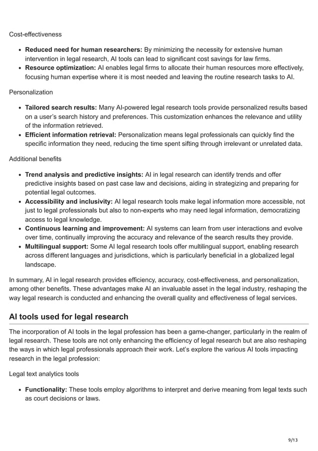 AI use cases in legal research - An Overview.pdf | Legal Services ...