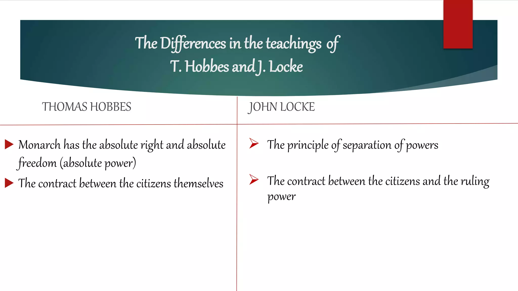 Differences and similarities between arguments of Hobbes and Locke | PPT