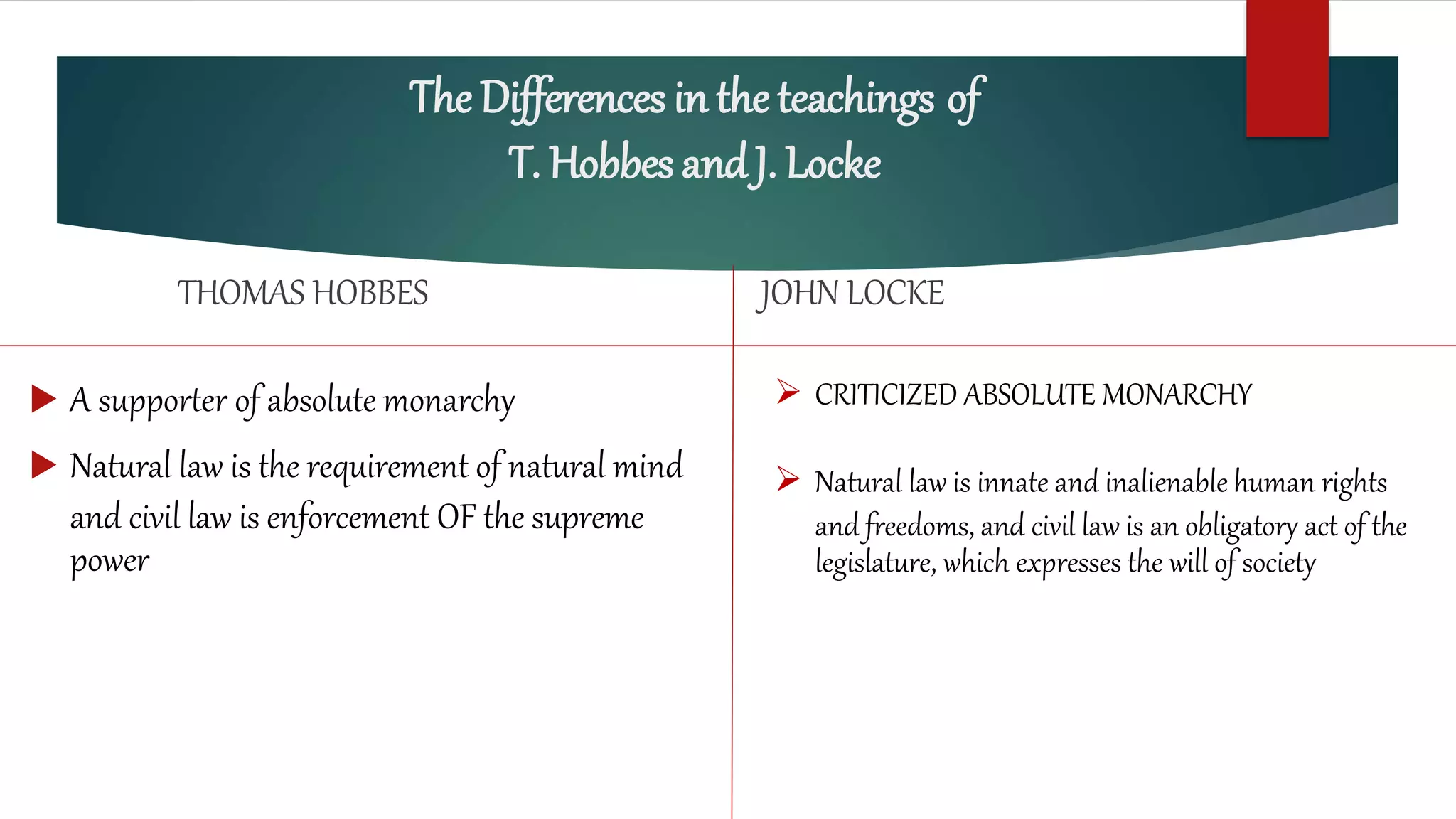 Differences and similarities between arguments of Hobbes and Locke | PPT