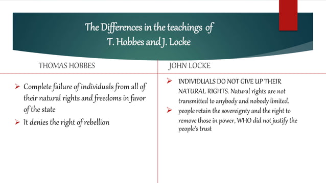 Differences and similarities between arguments of Hobbes and Locke | PPT