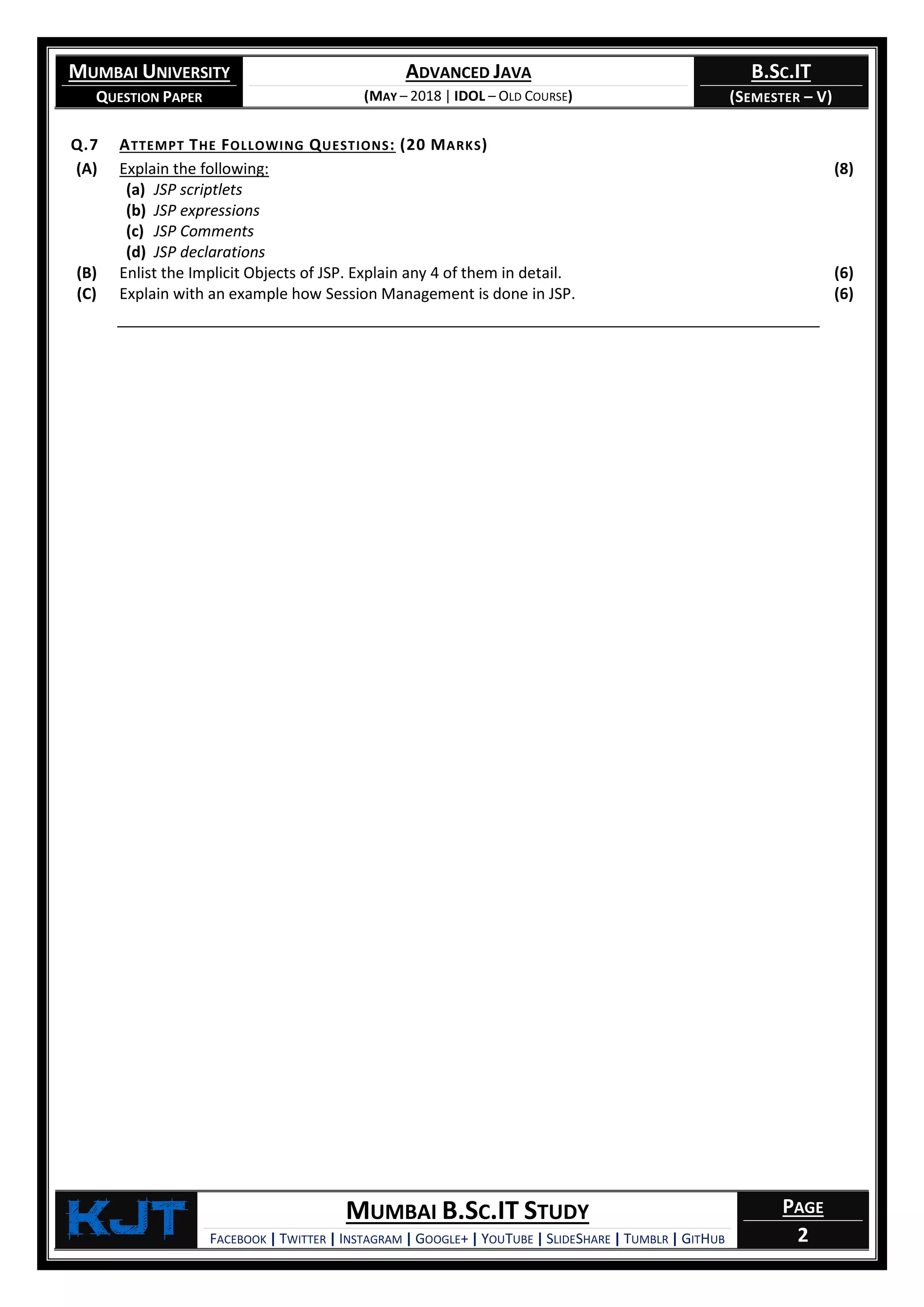 Advanced Java (May - 2018) [IDOL: Old Course | Question Paper] | PDF