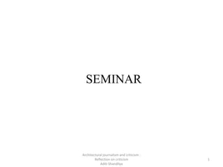 Architectural Journalism, Research Writing, and Paper Review in ...