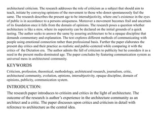 Architectural Journalism, Research Writing, and Paper Review in ...