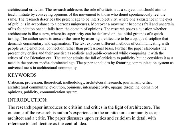Architectural Journalism, Research Writing, and Paper Review in ...