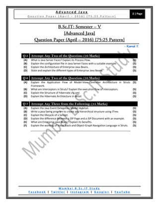 [Question Paper] Advanced Java (75:25 Pattern) [April / 2016] | PDF
