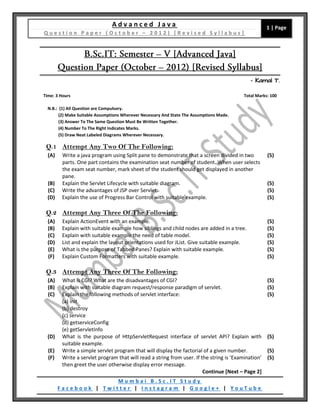 Advanced Java (Revised Syllabus) [QP / October - 2012] | PDF