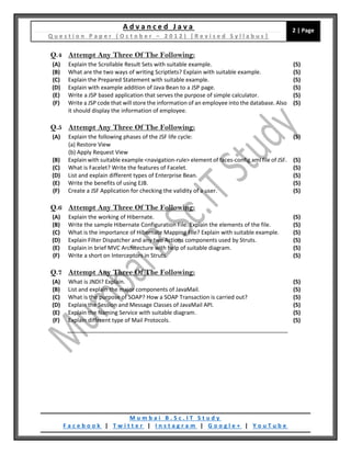 Advanced Java (Revised Syllabus) [QP / October - 2012] | PDF