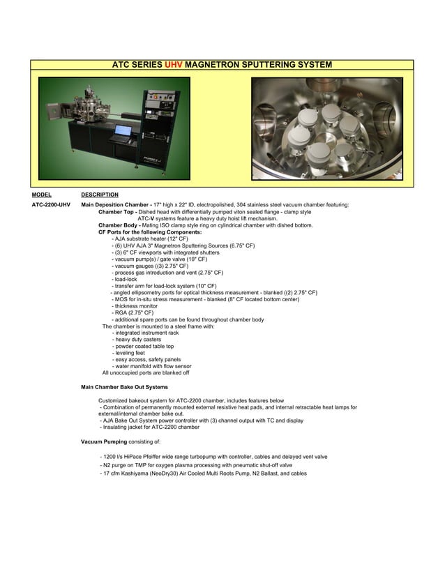 AJA ATC-2200-UHV deposition system sputtering system system in San Jose ...