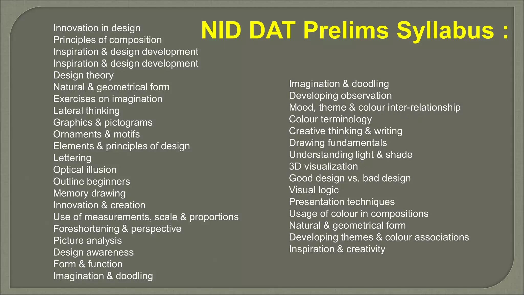 DESIGN ENTRANCE NID DAT | PDF