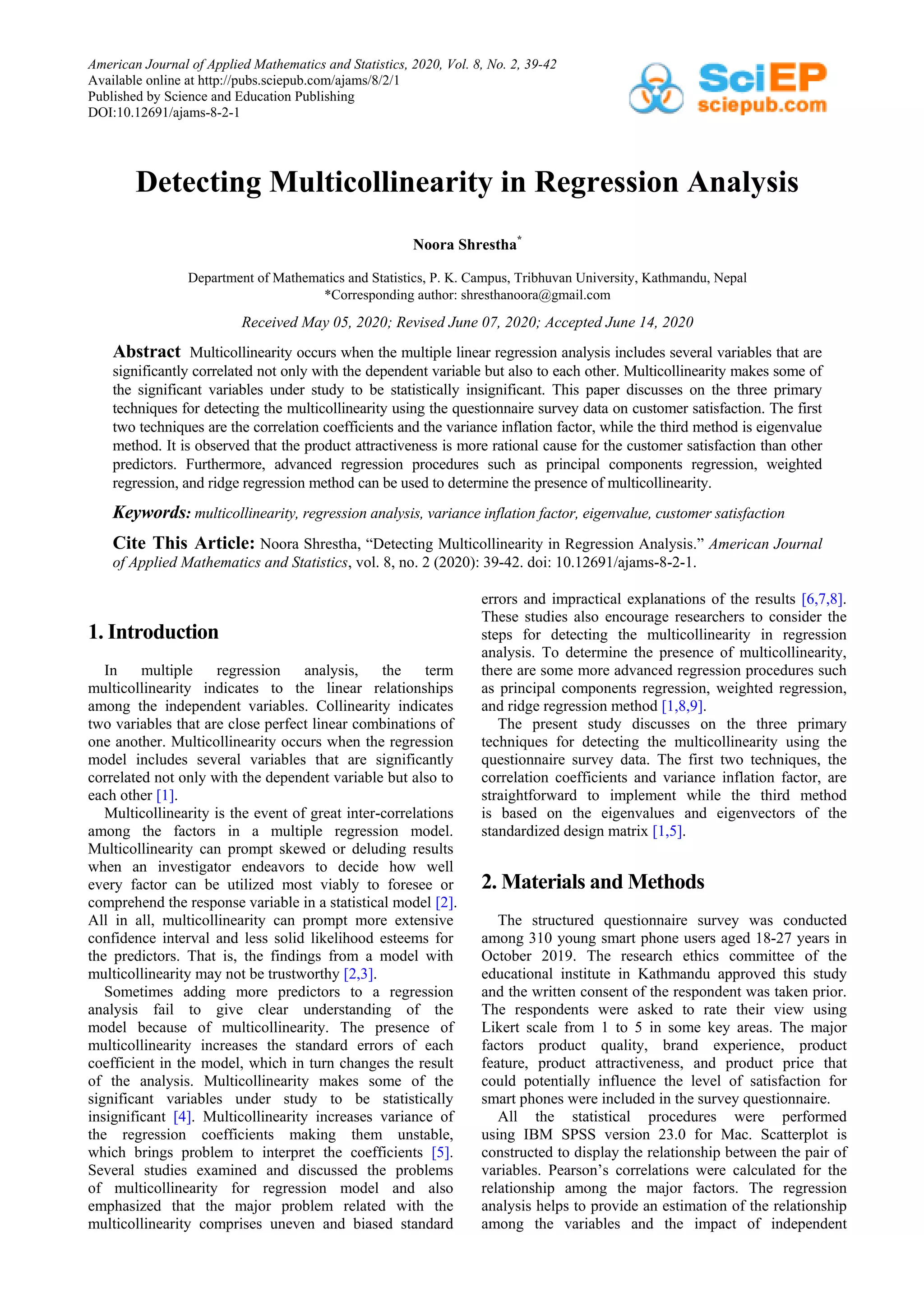 Detecting Multicollinearity in Regression Analysis | PDF