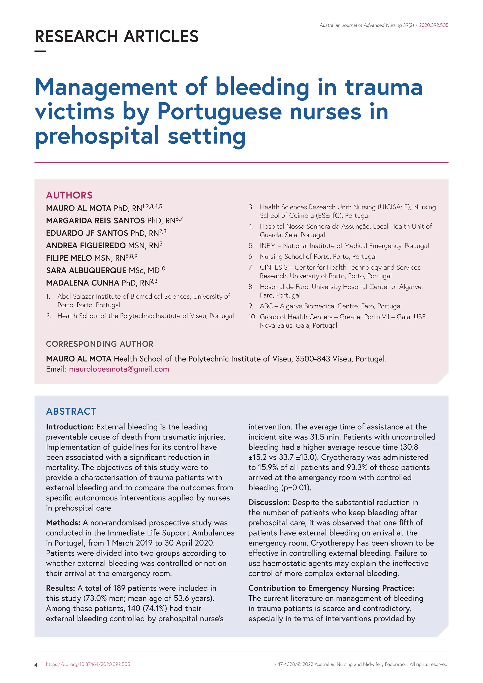Manejo de la Hemorragia traumatica por enfermeras prehospitalarias | PDF