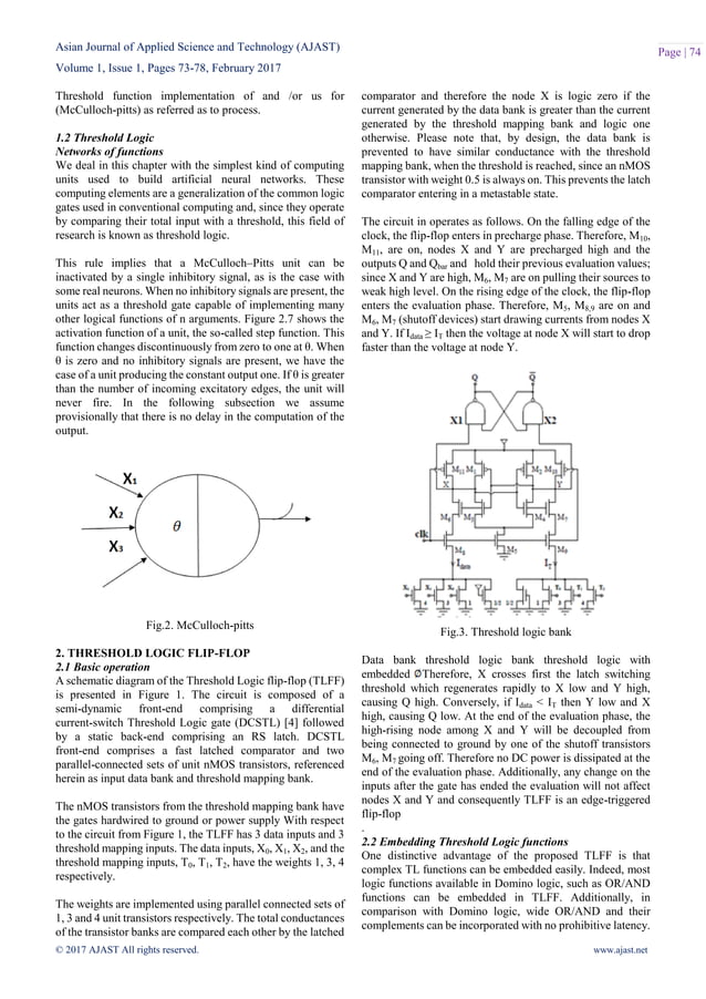 Low Power Threshold Logic Designing Approach for High Energy Efficient Flip-Flop | PDF